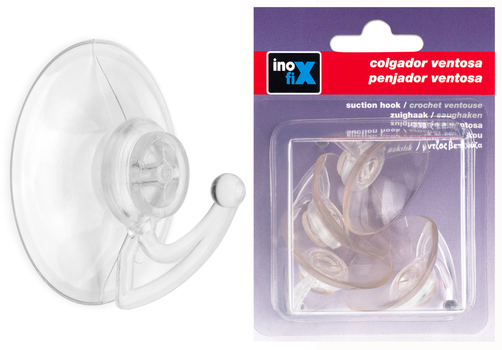 Crochet Ventouse Plastique x4 Ø42mm Transparent INOFIX DOD