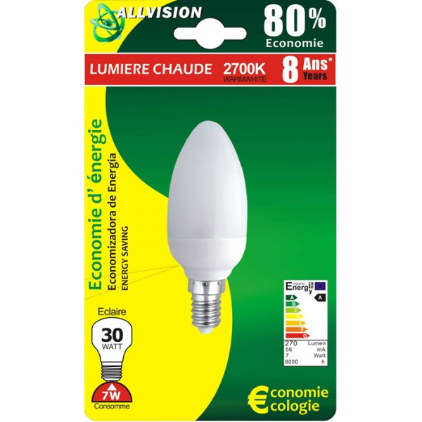 Ampoule Fluo Compacte Flamme 7W E14 | DOD