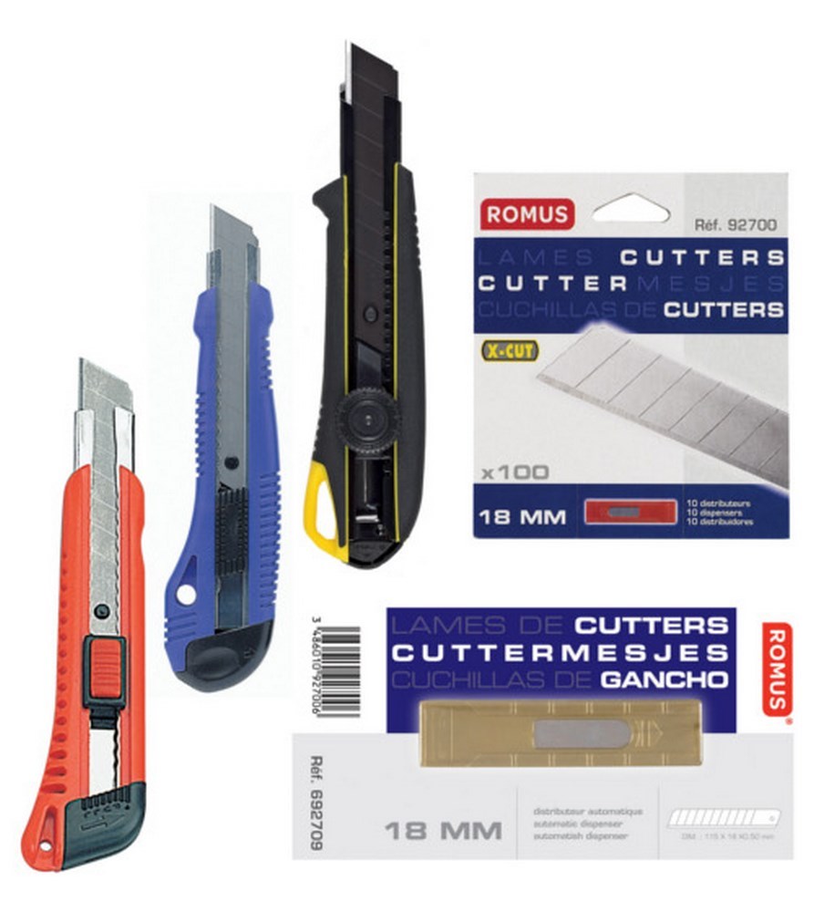 Lot de 3 cutters 18mm + lames 18mm ROMUS | DOD