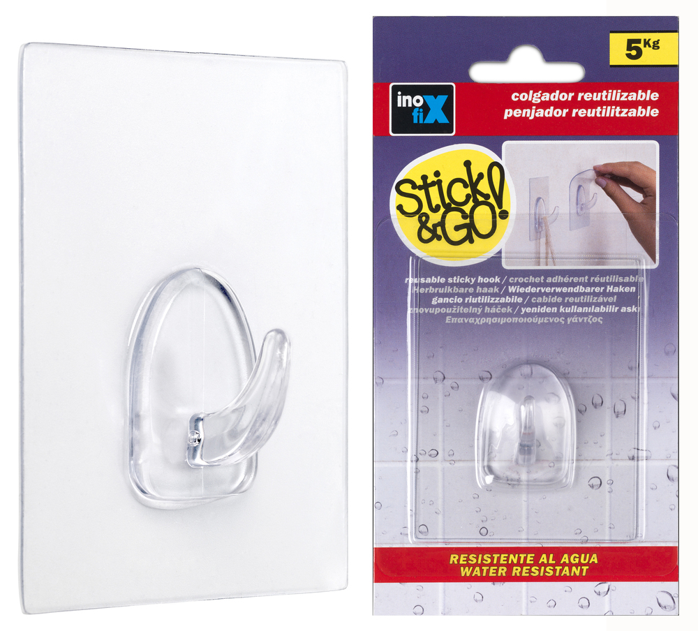 Crochet Adhésif Réutilisable Grand Modèle Transparent INOFIX | DOD