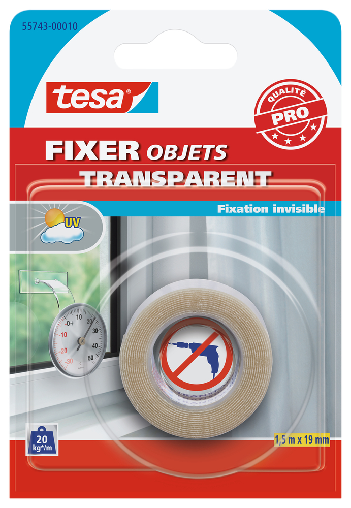 Fixer Objets - Double Face Transparent 19mmx1.5m TESA | DOD