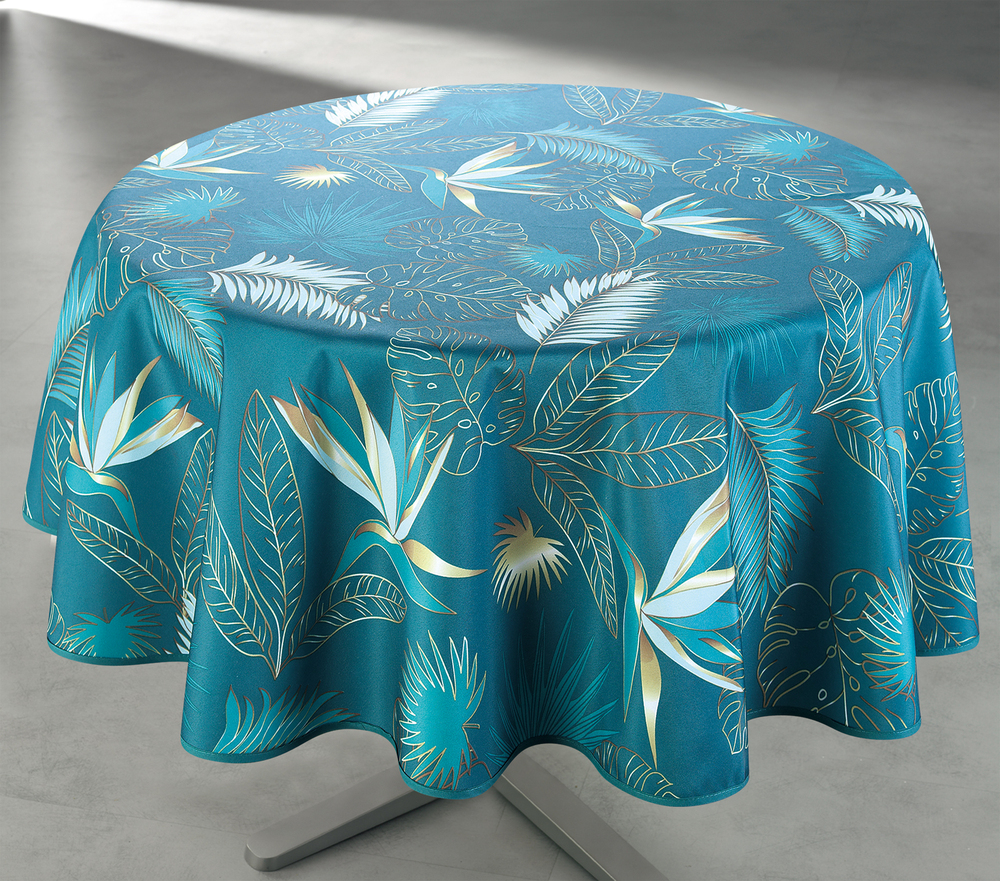 Toile Cirée Ronde Ø160cm Vahina Bleu sur Cintre Carton ACCESS DECO | DOD