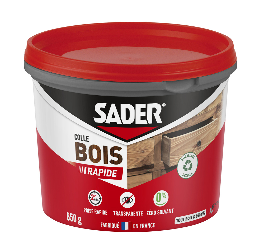 Colle Bois prise rapide transparent 650g SADER | DOD