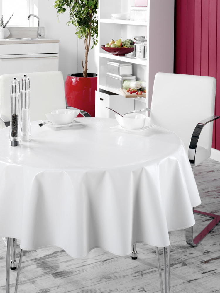 Toile Cirée Ronde Ø160 cm Uni Laque Blanc sur Cintre ACCESS DECO | DOD