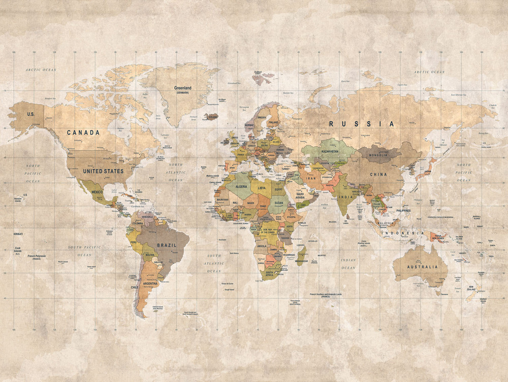 ML3001 Papier Peint Panoramique World Map 371 x 280 cm GRANDECO | DOD